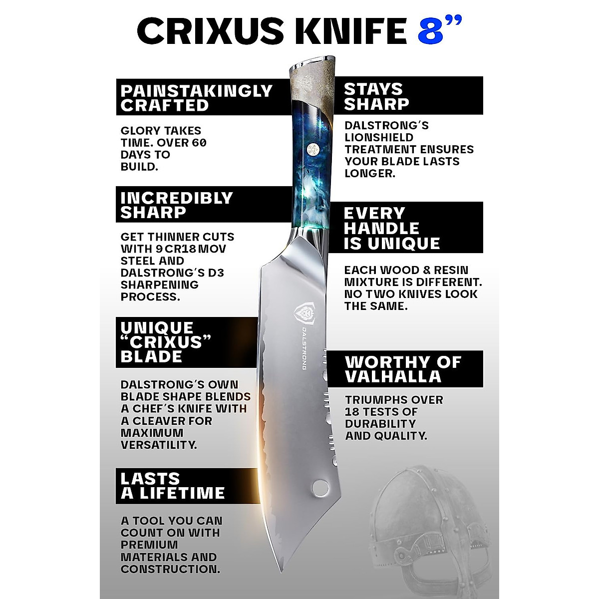 Dalstrong Chef & Cleaver Hybrid Knife - The 'Crixus' - 8 inch - Valhalla Series - 9CR18MOV HC Steel - Resin & Wood Handle - Razor Sharp Chef's Knife - w/Leather Sheath