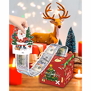 Thosefun Christmas Party Favors Money Box for Cash Gift Pull, THOSEFUN Surprise Box Gift Box for Money with 50 Bags, Money Gift Boxes for Cash Gift Ideas for Women Kids Girls Boys (Santa Tree)