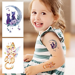 Father.son 12 Sheets Watercolor Cat Temporary Tattoos for Girls Kids, Cute Kitty Waterproof Fake Tattoos Body Art Sticker, Animal Birthday Supplies, Pet Lover Party Favors, Meow Arts and Crafts