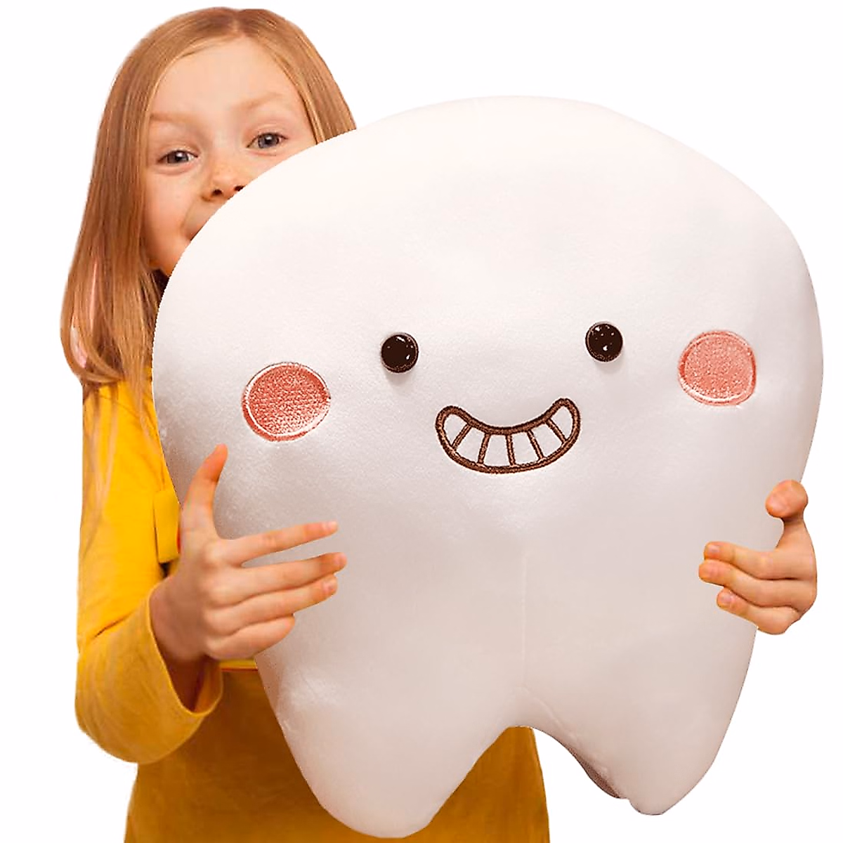 ELAINREN Cute Tooth Shape Plush Pillow Soft Tooth Stuffed Throw Pillow Fluffy Teeth Plushie Cushion for Bed/Sofa Decor Gifts,13.7''