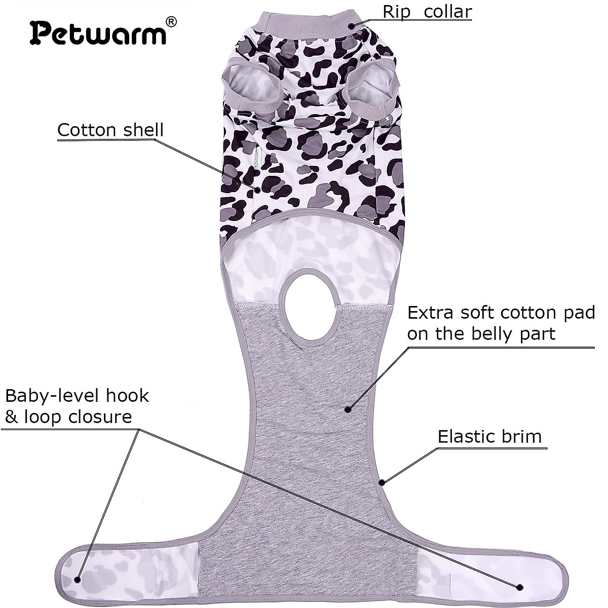 PetWarm Surgery Suit for Dogs Male - Dog Cone Alternative After Surgery - Covers Wounds, Prevents Licking - Fashionable and Protective - Lightweight and Breathable,Leopard Pattern,White,L