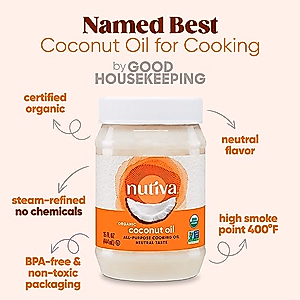 Nutiva Organic Steam-Refined Coconut Oil, 15 Fluid Ounce, USDA Organic, Non-GMO, Vegan, Keto, Paleo, Neutral Flavor and Aroma for Cooking & Natural Moisturizer for Skin and Hair