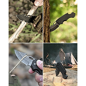 FLISSA Mini Folding Pocket Knife, 2.5-Inch Stainless Steel Drop Point Blade, EDC Pocket Knives for Men with Bottle Opener and Glass Breaker (Black)