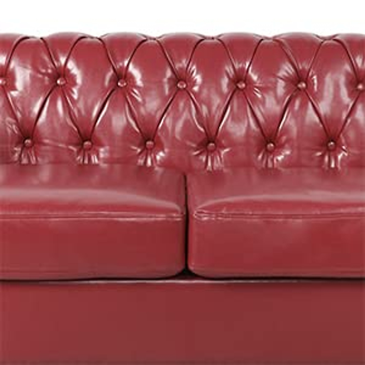 wirrytor Chesterfield Classic Sofa, Modern Leather 3 Seater Sofa, Upholstered Tufted Back Settee Couch with Rolled Arms Nailhead Trim for Living Room Bedroom(Burgundy)