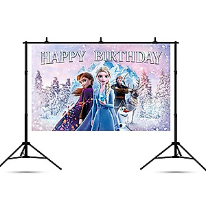 ASCLO Frozen 2 Backdrop for Birthday Party Supplies 5x3ft Frozen Photo Backgrounds Elsa Theme Baby Shower Banner for Birthday Cake Table Decoration, white, One Size