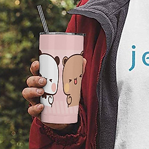 KAOQUANYA Panda Bear And Dudu Smile 1 20 Oz Covered Straw Tumbler Stainless Steel Double Wall Vacuum Insulated Travel Cup With Leak Proof Lid Stainless Steel Water Bottle Reusable Ice Hot Drinks Mug