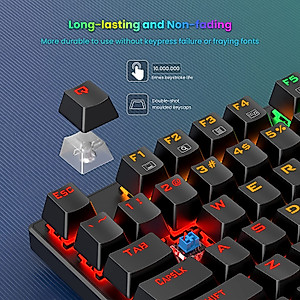 Mechanical Gaming Keyboard Full Size, Bllean LED Rainbow Backlit Ultra-Slim Wired Keyboard with Blue Switches, Full-Key Rollover, Ergonomic Water-Resistant USB Keyboard for Windows Mac Gaming