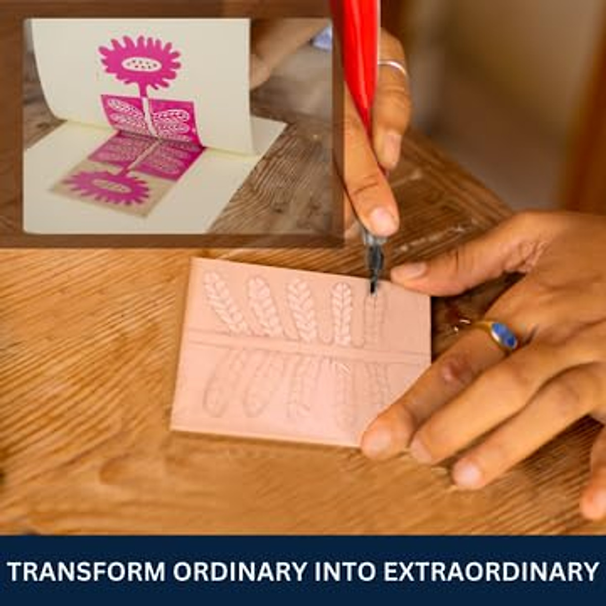 Rubber Block Stamp Carving Blocks Stamp Making Kit with Cutter Tools 5-Pack Carving Rubber Stamps for Printmaking, Printing and More Crafts