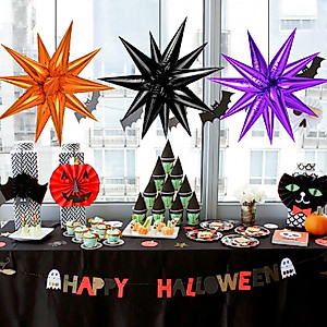 Purple and Black Orange Star Balloons, 72PCS Large 26 Inch Halloween Balloons, Metallic Starburst Cone Mylar Balloons, Spike Balloons Firework Balloons for Halloween Xmas Birthday Photo Props