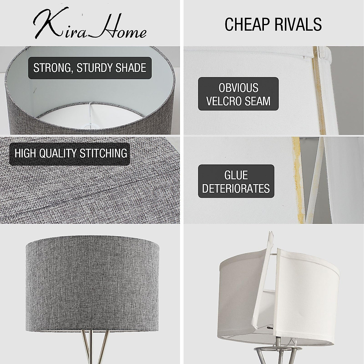 Kira Home Sadie 60" Mid Century Modern Tripod LED Floor Lamp + 9W Bulb (Energy Efficient/Eco-Friendly), Gray Drum Shade, Brushed Nickel Finish