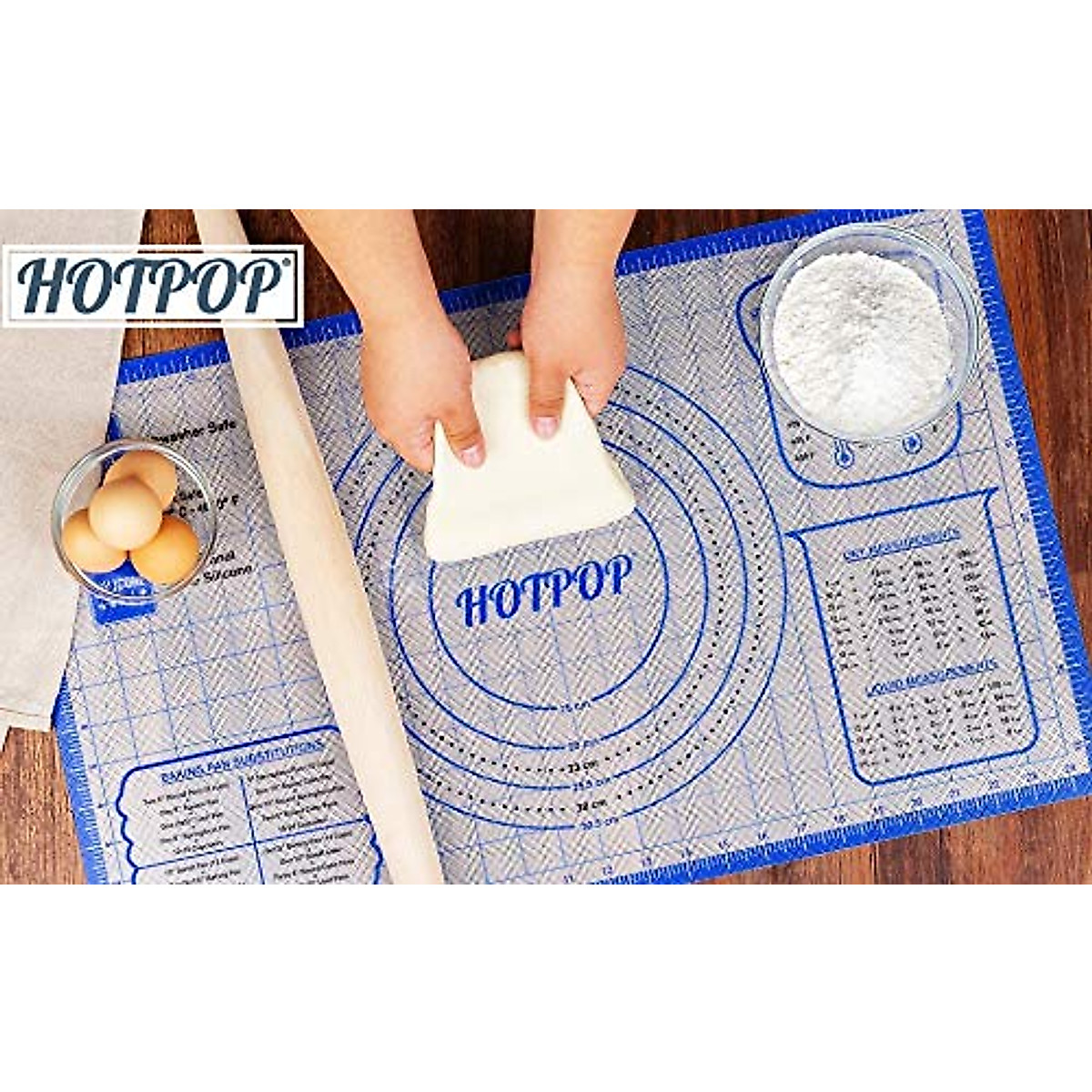 HOTPOP 26 x 16 Inches Extra Thick Nonstick Silicone Pastry & Pie Crust Mat Rolling with Measurements, Kneading and Baking Dough Pastry Pie Crust Bun - Bread Making Mat - Silicone Pie Crust Rolling Mat
