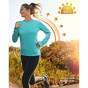 Womens Long Sleeve UV Sun Protection Shirts Thumbhole Athletic Running Workout Tee Tops UPF 50+