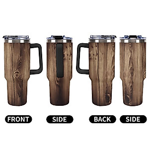 WYUSPGK 40oz Stainless Steel Car Mug, Wood Grain Print Travel Mug, Double-Wall Insulated with Straw, Perfect for Car, Office, Outdoor