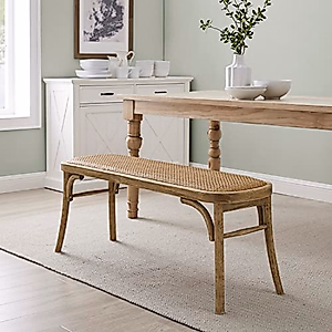 Linon Natural Bentwood Woven Rattan Seat Hank Bench