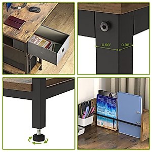 NSdirect Computer Desk,55" Home Office Desk with Bookshelf Industrial Study Writing Table with Space Saving Design Modern Simple Style Laptop Table (Rustic Brown)