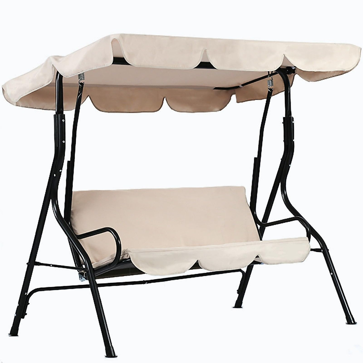 Swing Chair Canopy Replacement 3 Seater Garden Swing Seat Canopy Cover Waterproof Windproof Heavy Duty Rip Proof Garden Hammock Top Cover Outdoor Garden Furniture Covers (Brown)