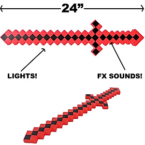 P&F Pack of 4 Light Up Classic Diamond Pixel Sword with Color Led Flashing & Sound