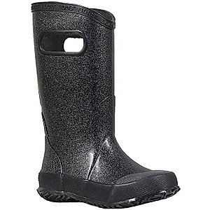 BOGS unisex child Rainboot Print Waterproof Rain Boot, Glitter - Black, 4 Big Kid US