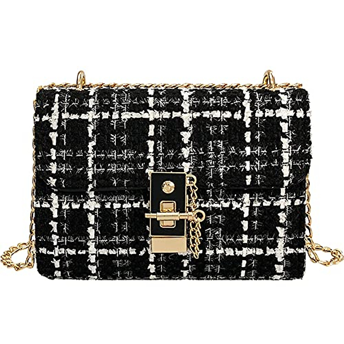 Sunwel Fashion Moonlitt Small Evening Bags for Women Crossbody Bag Chain Shoulder Evening Clutch Tweed Purse Bag (BLACK/WHITE)