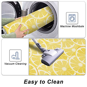 Cute Lemon Yellow Kitchen Rug and Runner Sets 2 Piece Non-Slip Bath Mats and Rugs Spring Summer Fruit Decorative Area Runners Rubber Backing Carpets Floor Sink Doormat