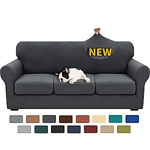 XINEAGE 2024 Newest 4 Pieces Couch Covers for 3 Cushion Couch Super Stretch Thick Soft Sofa Cover Anti Slip Sofa Slipcover Dogs Cats Furniture Protector (Dark Gray, 71"-91")