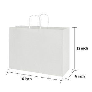 bagmad 50 Pack 16x6x12 Inches White Kraft Paper Bags with Handles Bulk, Large Recycled Paper Bags, Gift Bags, Grocery Bags, Retail Bags, Shopping Bags, Merchandise Bags for Small Business