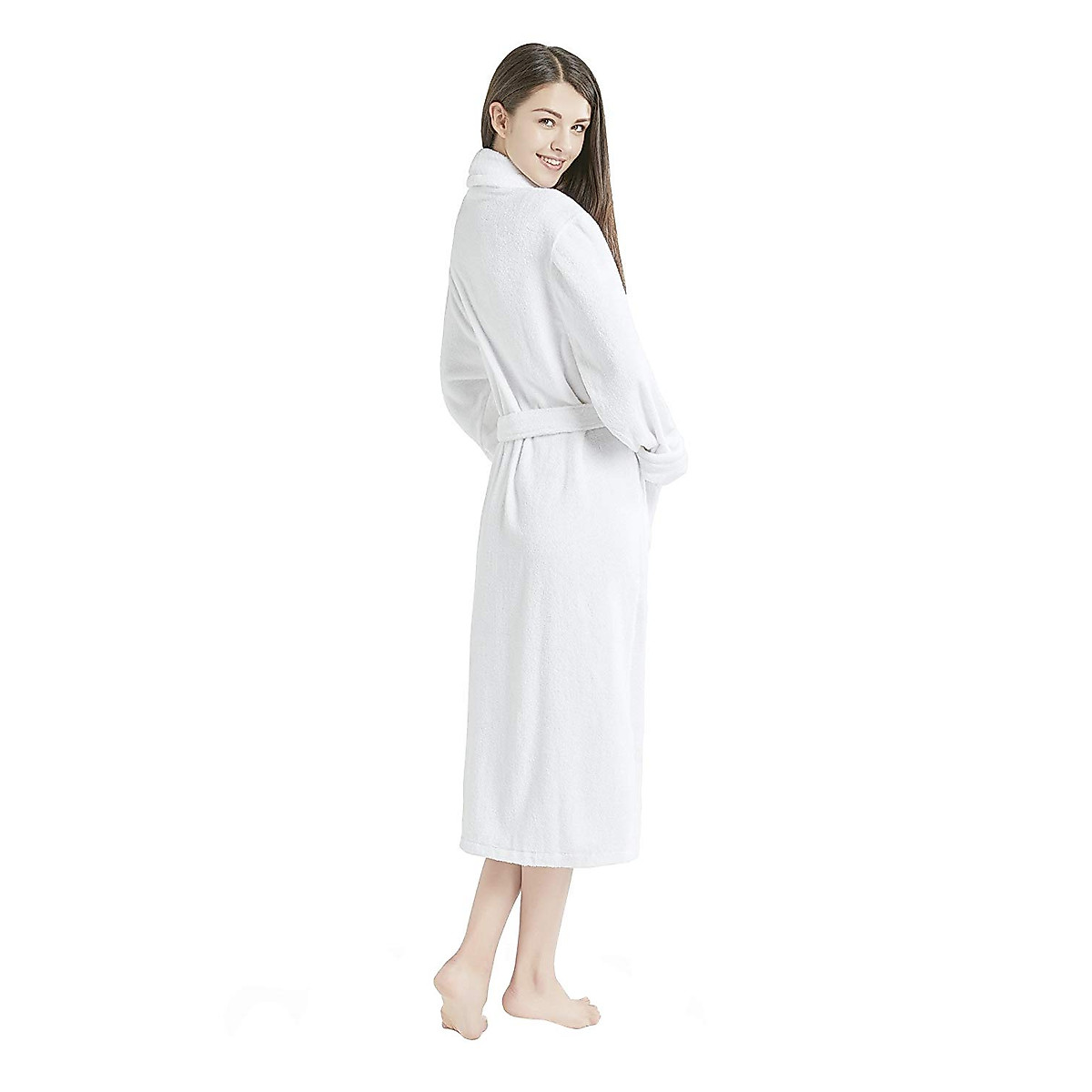 INK+IVY Soft Kimono Robes for Women Terrycloth Ladies Bathrobe with Pocket and Belt, Collar & Cuff Trim, White L/XL