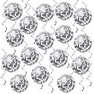 70pcs Paper Disco Ball Decorations and Plastic Foil Silver Hanging Swirls, Disco Party Decorations 70's Themed Party Decor Ball Card for Disco Fever Hippie Birthday Party Favors