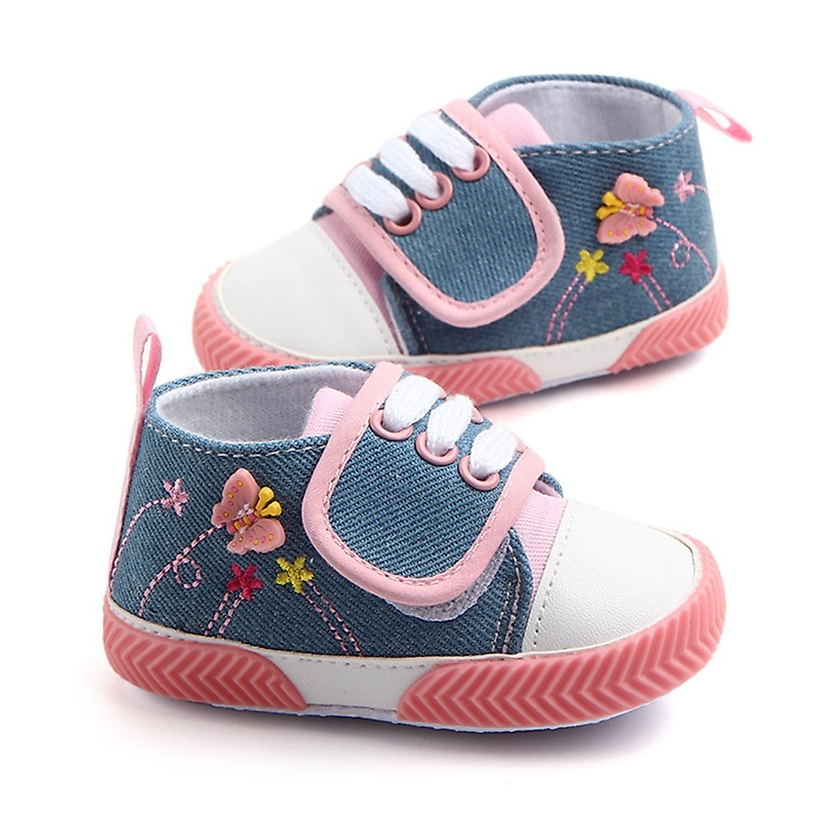 OAISNIT Baby Canvas Shoes - Infant Boys Girls Crib Shoes Toddler Denim Sneakers First Walkers for 0-18 Months (4.6 inches (6-12 Months), Pink)