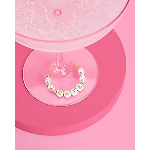 xo, Fetti Bachelorette Party Drink Markers - 8 count | Friendship Bracelet Bride, Engaged Era, Bridesmaid Favor, Bridal Party Accessory, Pearl Bead Party Drink Supplies