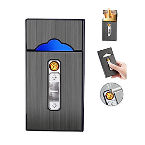 Cigarette Case Lighters, Cigarette Case with Electric Lighter, USB Rechargeable Lighter, Electric Arc Lighter Cigarettes Box Holder Birthday Gift for Women Men, Hold 20 Regular Size Cigarettes (Black)