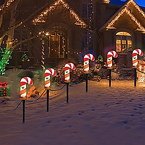 Christmas Candy Cane Pathway Lights, 7Ft C7 Christmas Pathway Lights Outdoor with 4 Candy Cane and Stakes, Pathway Markers Lights for Outdoor Walkway Christmas Driveway Lawn Garden Holiday Decor