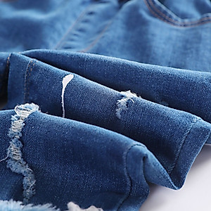 KIDSCOOL SPACE Baby Ripped Jean,Toddler Elastic Waist Distressed Denim Pants,Light Blue,12-18 Months