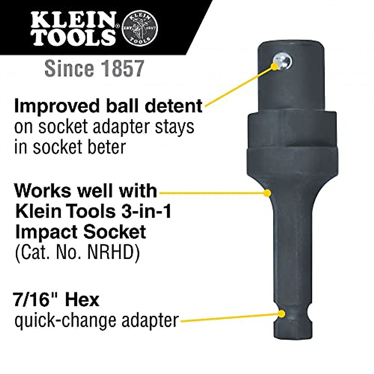 Klein Tools NRHDA Adapter for NRHD, 7/16-Inch Hex Quick-Change Adapter with Rust Resistent Black Finish