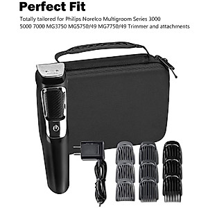 ProCase Hard Travel Case for Multigroom Series 3000 5000 7000 MG3750 MG5750/49 MG7750/49 Men's Electric Trimmer Shaver and Attachments Father's Day Gift -Black