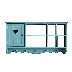 PIBM Stylish Simplicity Shelf Wall Mounted Floating Rack Shelves Storage Shelves Retro Solid Wood Grid with Door Storage Multifunction,2 Colors, Blue , 80x16x39cm