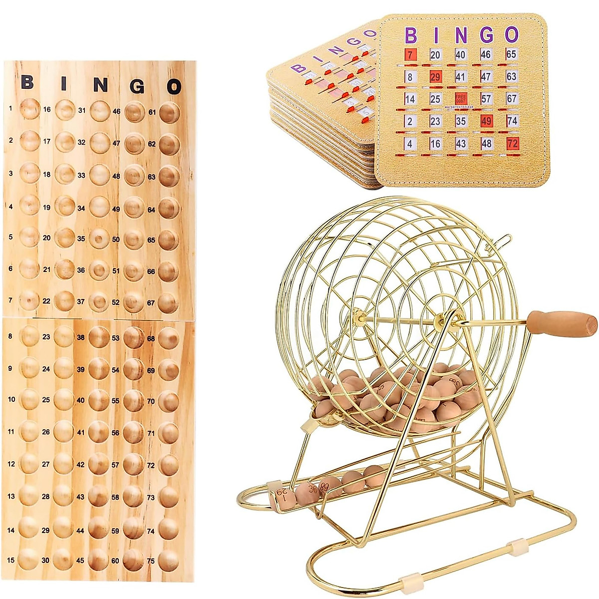GSE Games & Sports Expert Deluxe Bingo Game Set with Large Brass Bingo Cage, 10 Shutter Slide Bingo Cards, Bingo Master Board, 7/8" Calling Balls for Large Groups, Parties, Bingo Hall, Game Night