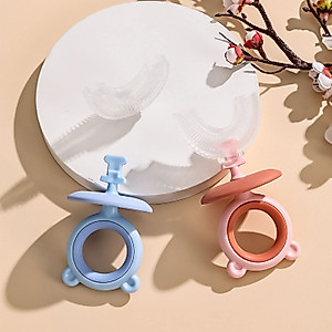 COLOROUND 2 Pack Kids U Shaped Toothbrush for Toddlers Age 2-6, Silicone Baby Toothbrush with Storage Cup, Baby Manual Training Toothbrush 360° Oral Teeth Care for Children