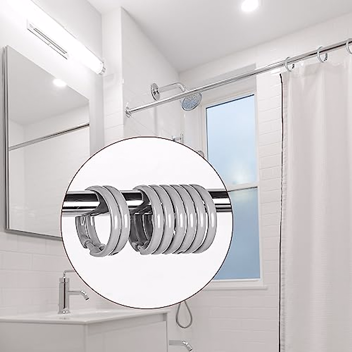 Qulable Grey Shower Curtain Hooks Rings, 12 Pcs Circular Plastic Shower Curtain Rings for Bathroom, Plastic Shower Curtain Hooks for Shower Curtain Rod, Shower Hooks Rings for Shower Curtain
