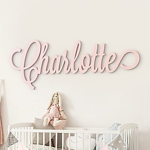 Personalized Custom Wooden Name Sign - CHARLOTTE Font Baby Name Sign For Nursery and Wall Decor (12"-55" Wide) - PAINTED Wood Letter Nursery Decor - Wall Art For Girl or Boy Room By 48 Hour Monogram