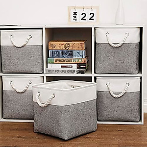 Cube Storage Bins, Collapsible Fabric Cube Storage Bin, 11 Inch Cube Storage Bins with Handles, Foldable Storage Cubes (White/ Gray, 6Pack)
