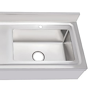 Commercial Sink, Free Standing Stainless Steel Single Bowl Restaurant Kitchen Sink Set w/Faucet & Drainboard, Prep Utility Washing Hand Basin w/Workbench Storage Shelves Indoor Outdoor