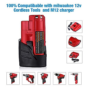 Powerextra M12 Batteries 3500mAh, Upgraded Lithium-ion Replacement Milwaukee M12 Battery for 48-11-2411 48-11-2420 48-11-2401 48-11-2402 48-11-2401, Compatible with M12 Milwaukee Tools, 2 Pack