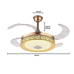 42 Inch Modern Golden Ceiling Fan with Light and Remote Control Bluetooth Music Playback Function 3 Colors 3 Speed Smart Ceiling Fan Light Kit LED Chandelier Ceiling Fan for Living Room Bedroom (Bird's Nest) (Gold) (Gold)