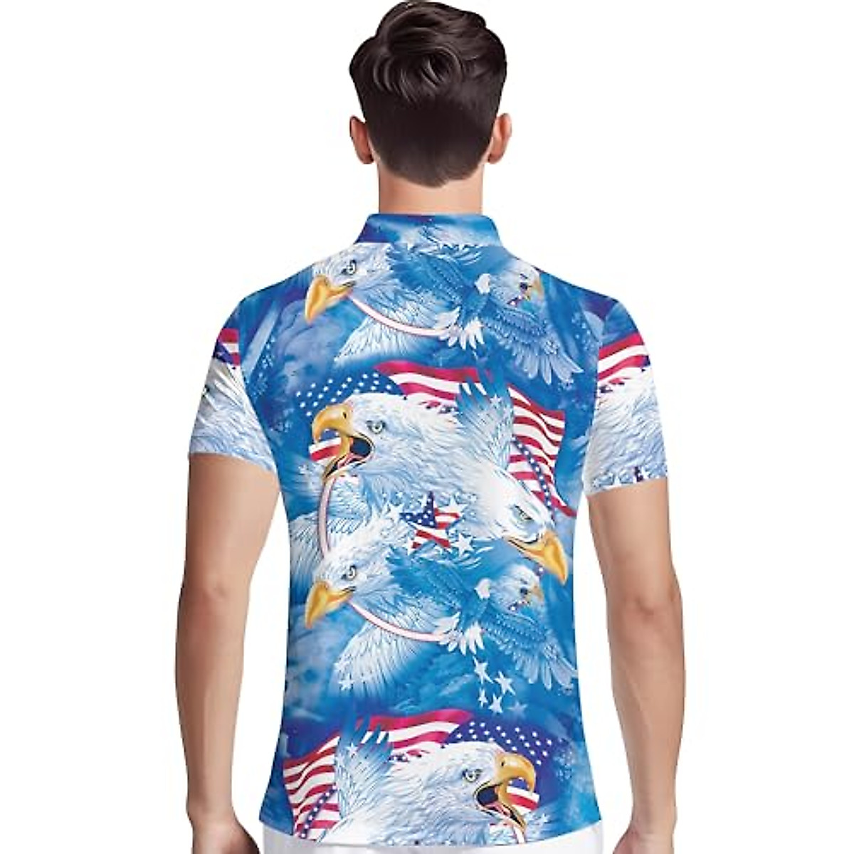 PAGYMO Golf Shirts for Men Hawaiian Funny Crazy Print Mens Polo Shirt Eagle Flag Shirt, X-Large, Aop-polo-69379