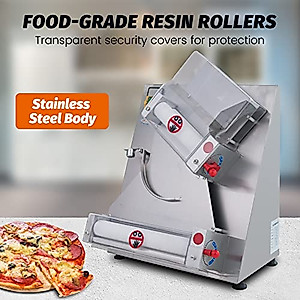 Hakka Pizza Dough Roller Sheeter - Adjustable Thickness and Size, Transparent Covers, 304 Stainless Steel, 370W, 110V