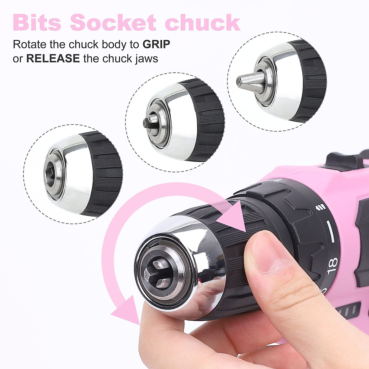 FASTPRO Pink Drill Set—20V Max Lithium-ion Cordless Drill Driver Set, 3/8 in. Drill Driver kit with One 1.5 Ah Batteries, Charger and Tool Bag