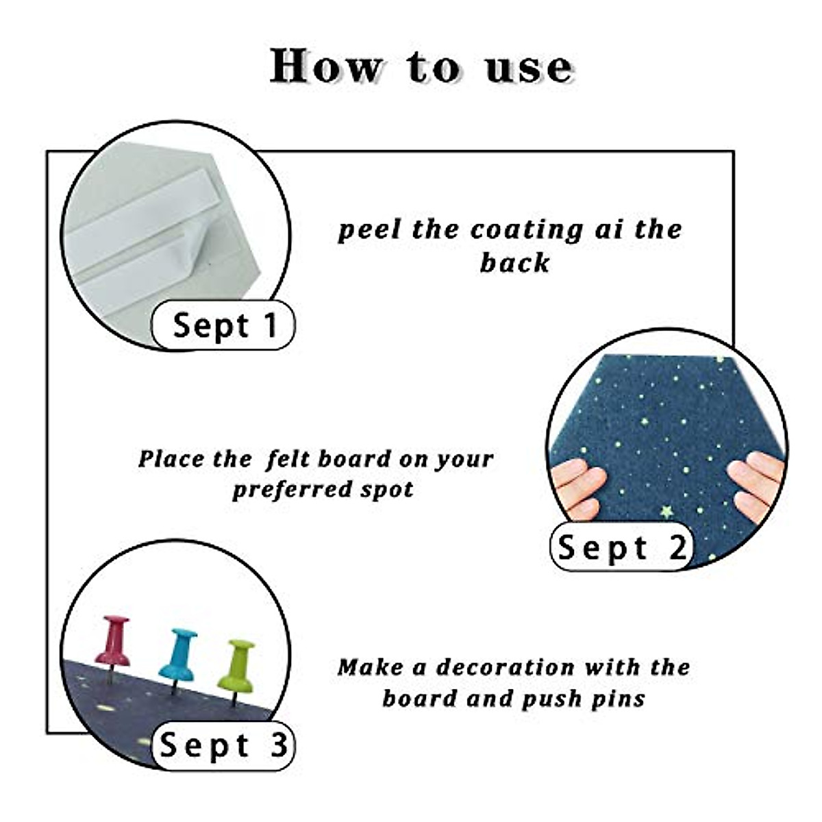 Fovasen Hexagon Felt Board Tiles Self Adhesive Wall Bulletin Boards Felt Memo Board Notice Board Felt Pin Board Tiles with Push Pins for Home Office Classroom Wall Decal Creative Decor, Star 8 Pcs