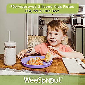 WeeSprout Baby & Toddler Non-Suction Plates with Lids, 100% Food Grade Silicone Plates, Premium Hard Plastic Lids, Unbreakable Design, Microwave & Dishwasher Safe, 3 Pack