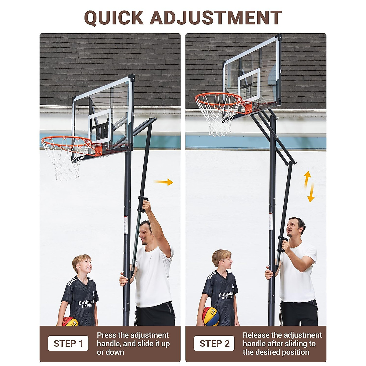 WIN.MAX Portable Basketball Hoop Quickly Height Adjusted 4.9-10ft Outdoor/Indoor Basketball Goal System with 44 inch Backboard and Wheels for Adults